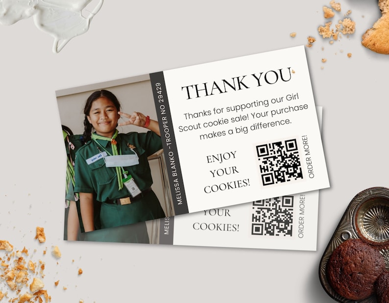 Youth Cookie Sales Card, Editable Template With Photo and QR Code, Girl ...