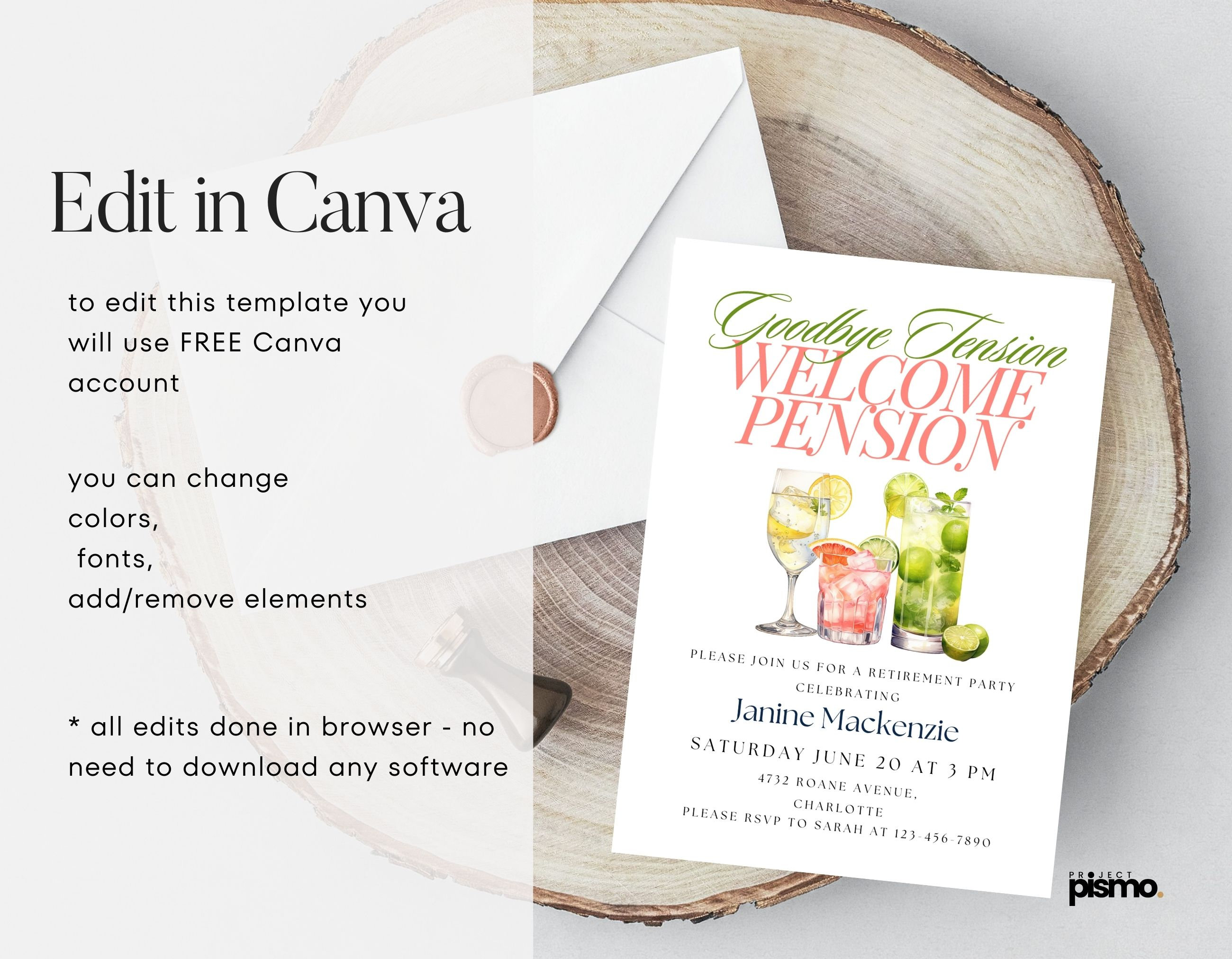 Retirement Cocktail Party Invitation Template: Editable Farewell Invite ...