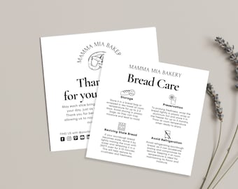 Sourdough Care Card, Bread Thank You Bread Loaf Storage Instructions ...