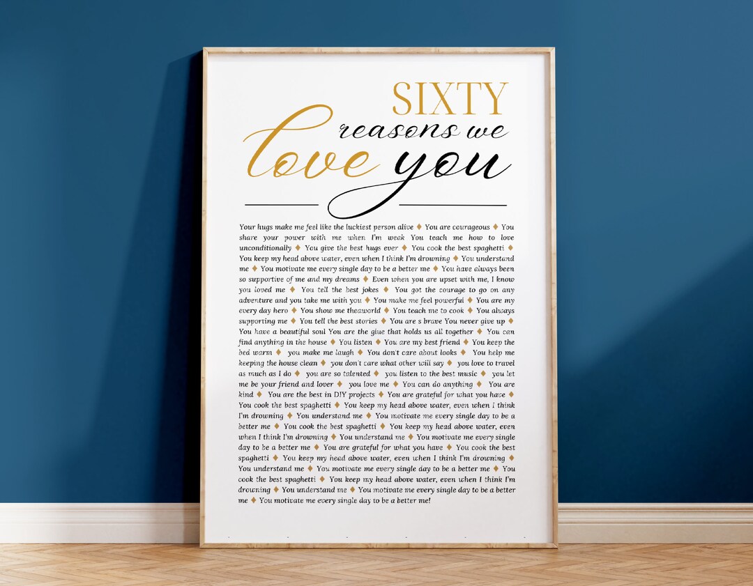 60 Reasons We Love You Printable Poster for Last Minute Heartfelt ...