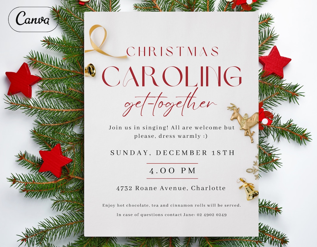 Christmas Carol Party Invite, Christmas Caroling Invitation, Xmas Choir ...