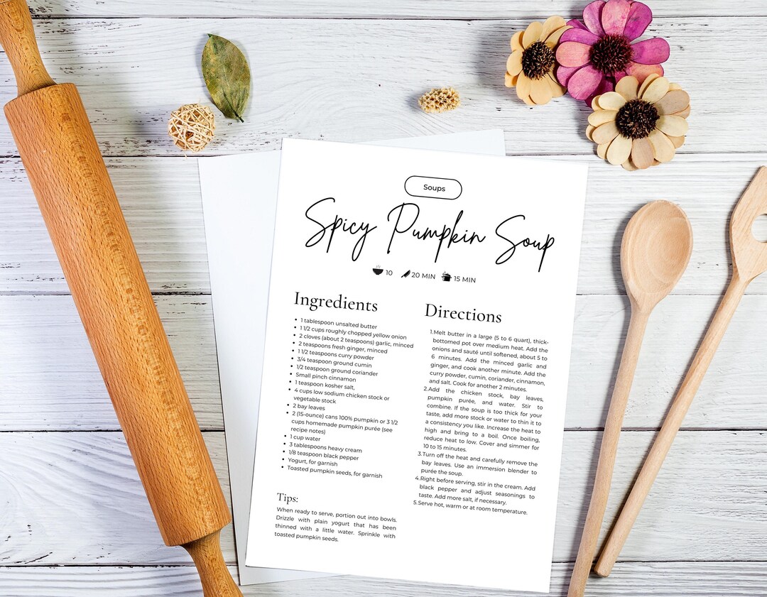 Modern Recipe Template, Simple Recipe Sheet Template, Farmhouse ...