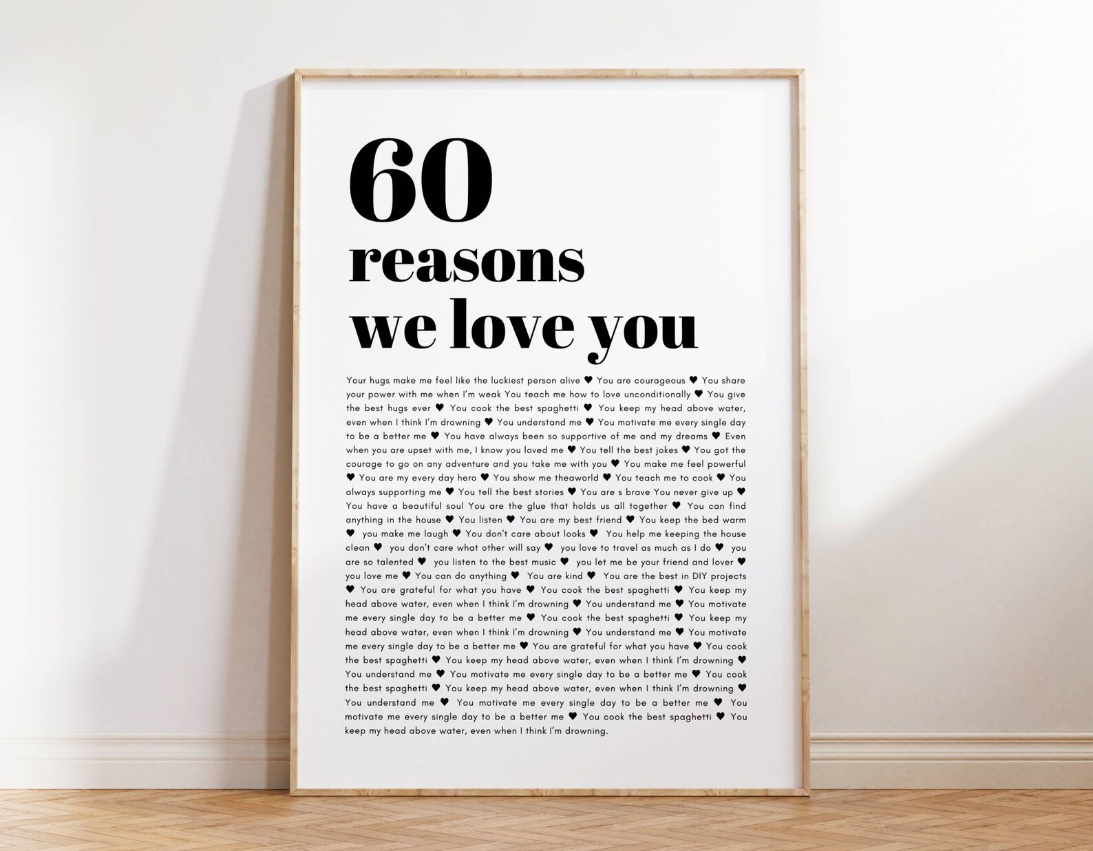 60 Things We Love About You, Printout Gift, 40th Birthday Gift for ...