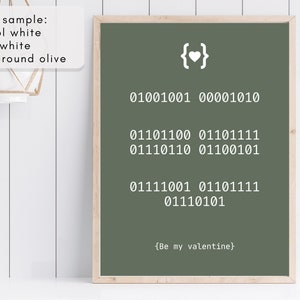 Binary Code - I Love You Print, Personalized Poster for Computer Geek, Valentines Gift for Nerd ...