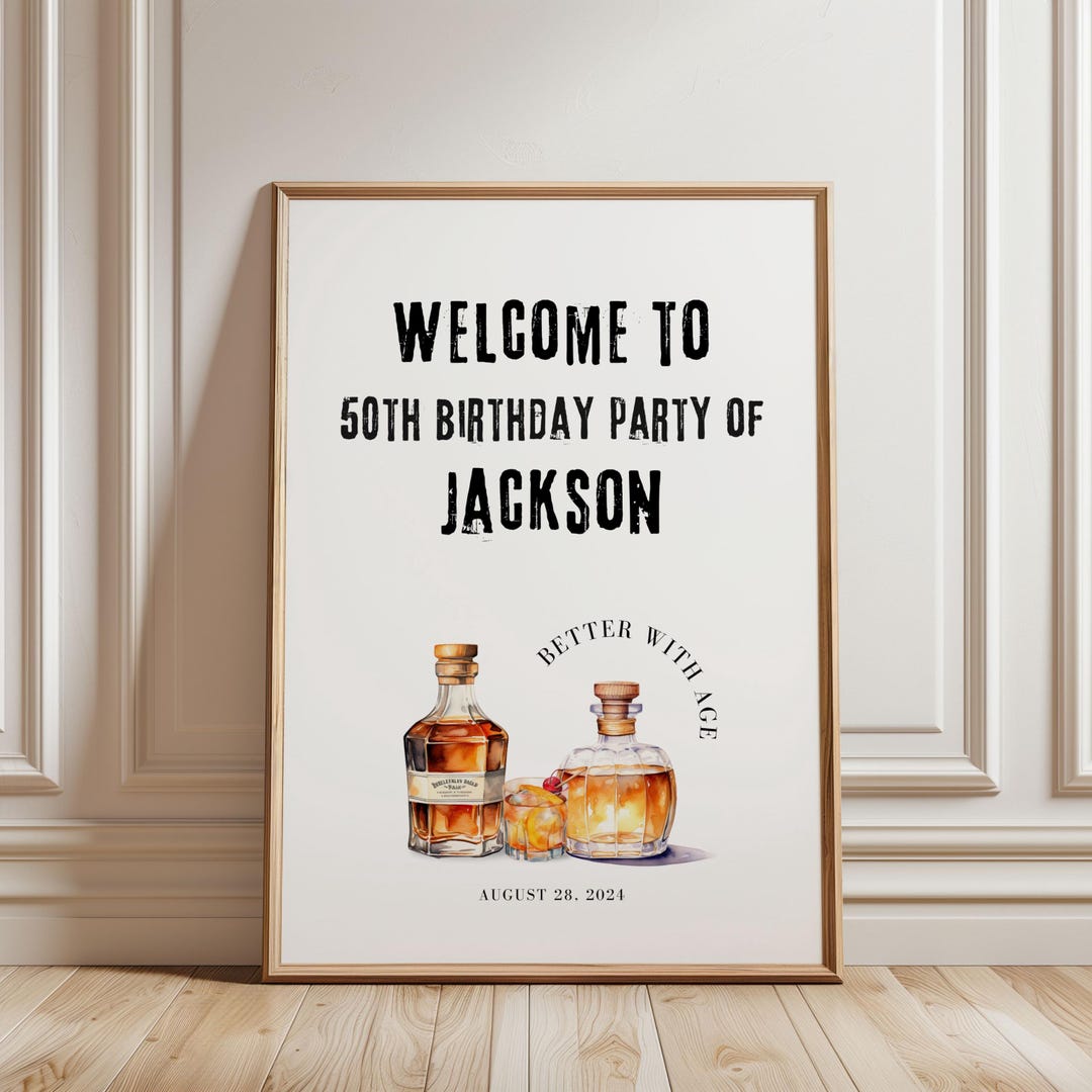 Whiskey Birthday Welcome Sign: Aged to Perfection Party Decor (editable ...