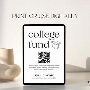 College Fund Graduation Sign: Scan to Pay QR Code (printable Template ...