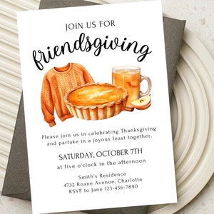 Friendsgiving Invitation Template, Thanksgiving Dinner Card, Fall ...