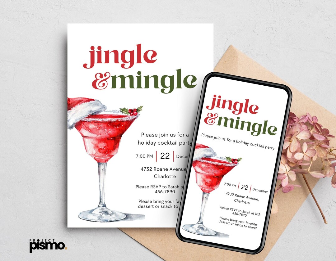 Jingle and Mingle Party Invitation, Christmas Party Invites, Editable ...