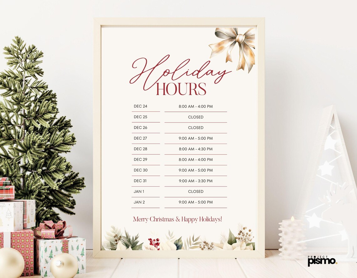 Editable Christmas Store Hours Sign Template, Printable Holiday Store ...