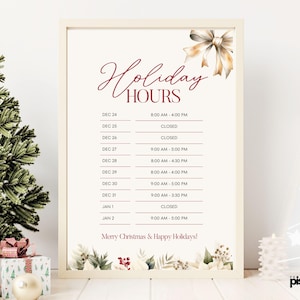 Editable Christmas Store Hours Sign Template, Printable Holiday Store ...