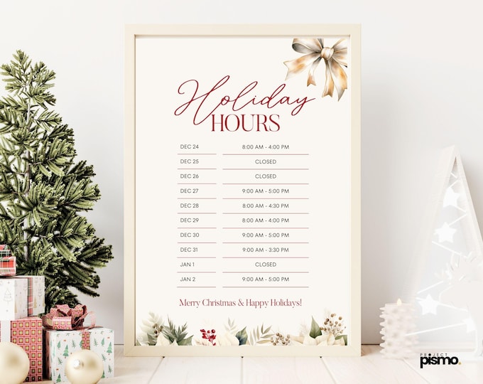 Editable Christmas Store Hours Sign Template, Printable Holiday Store ...