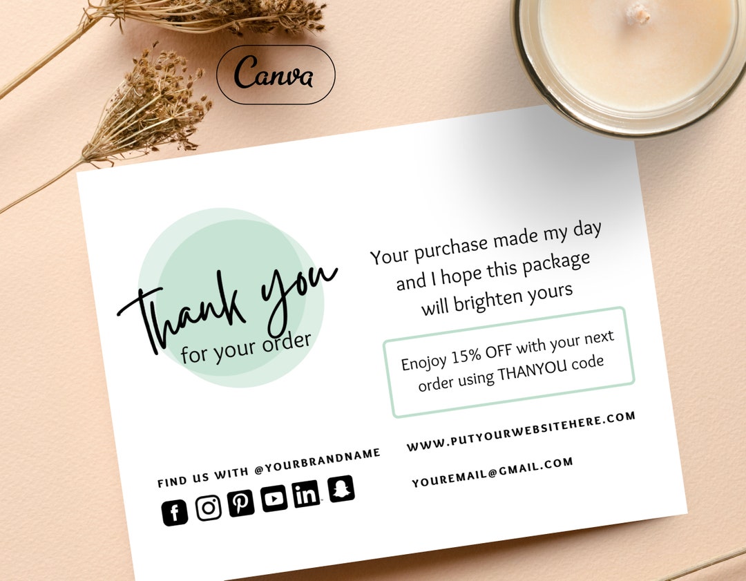 Thank You Note Template, Greeting Card for Customers, Green Buyer Note ...