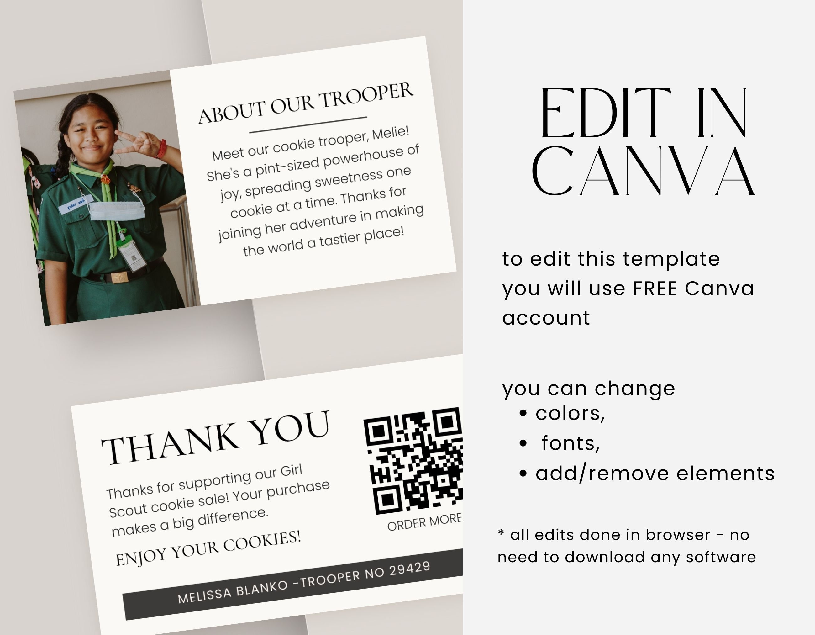 Girl Scout Cookie Sales Business Card, Editable Template With Photo and ...