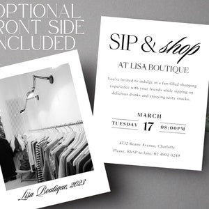 Sip and Shop Invitation Canva Template, Business Sale Event, Shopping ...