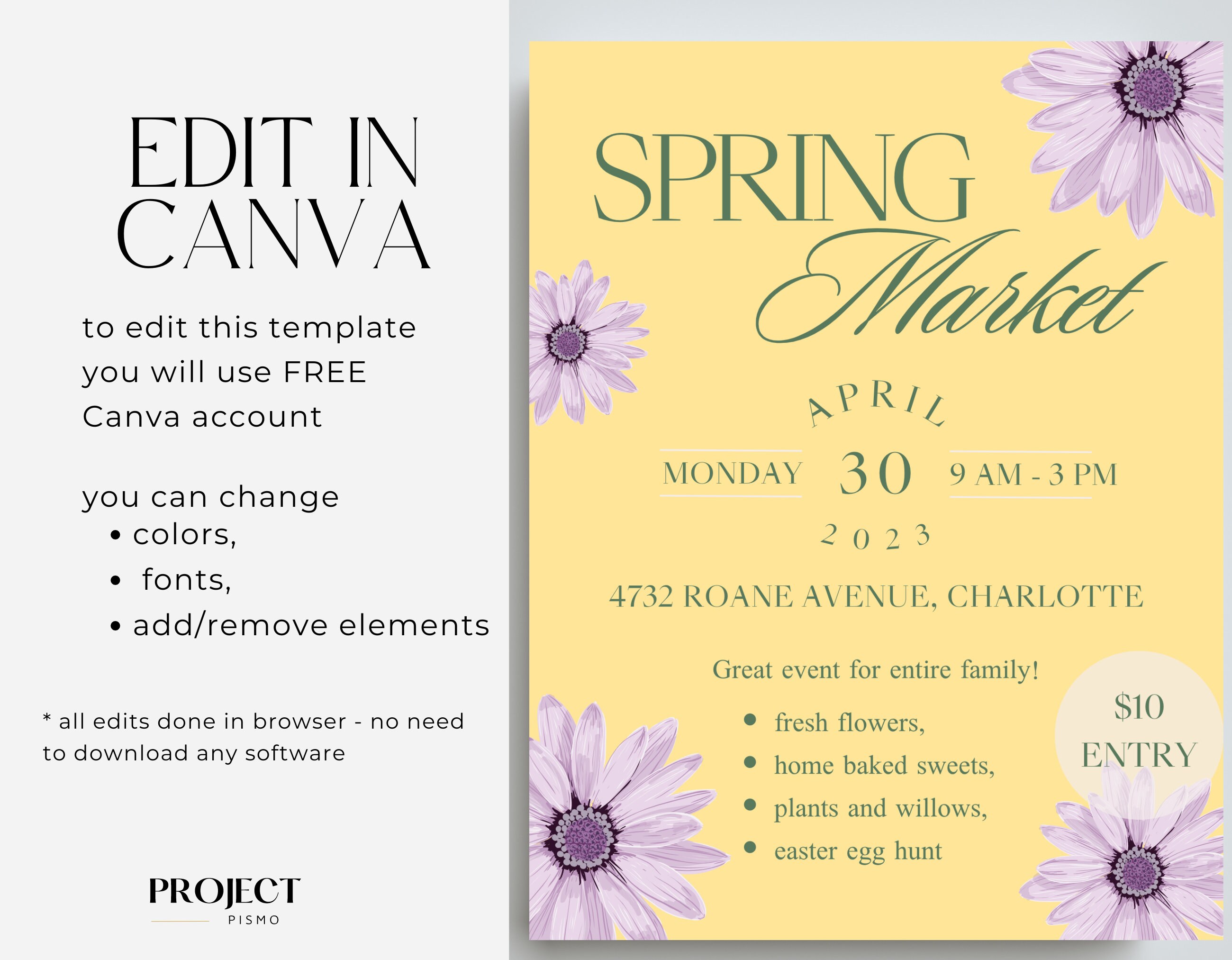 Editable Spring Market Flyer Template: Canva Event Brochure (digital ...