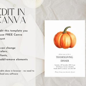 Editable Template for Thanksgiving Dinner Invitation, Thanksgiving ...