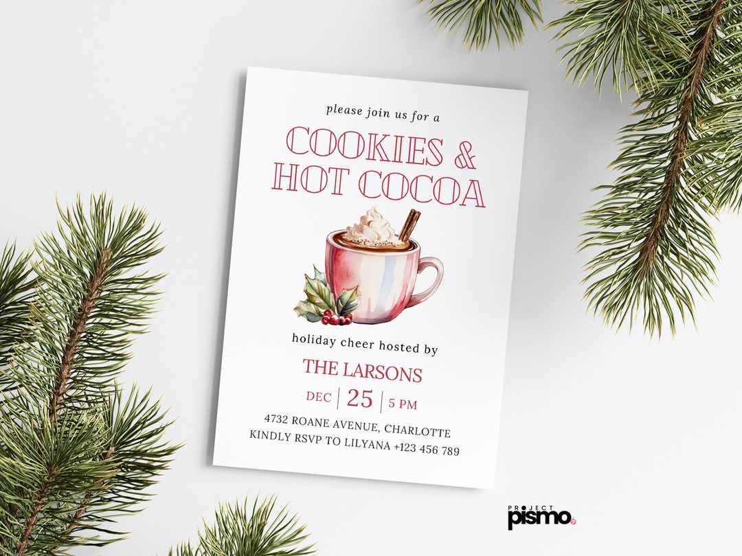 Winter Party Invitation, Printable Hot Cocoa Card, Hot Chocolate Xmas ...