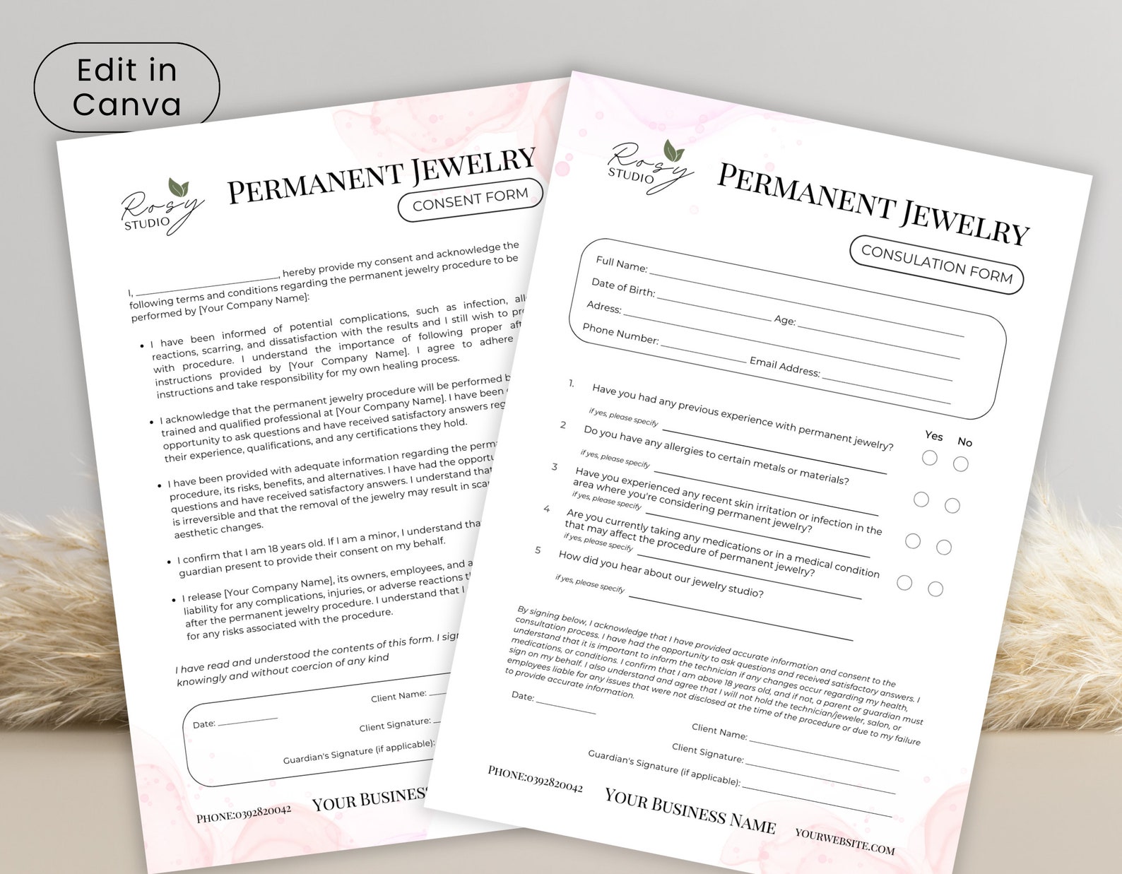 Permanent Jewelry Contract Template, Waiver Permanent Jewelry, Consent ...