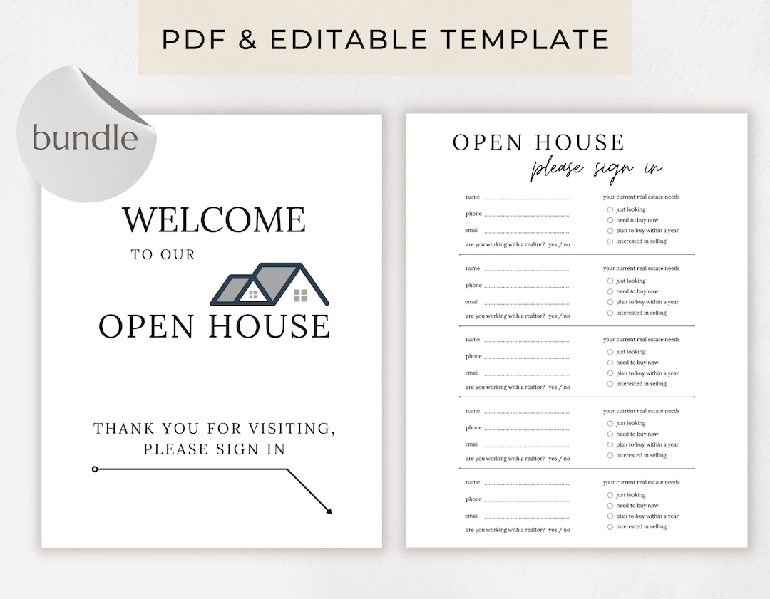 Open House Welcome Sign and Sign in Sheet Printable, Pdf and Editable ...