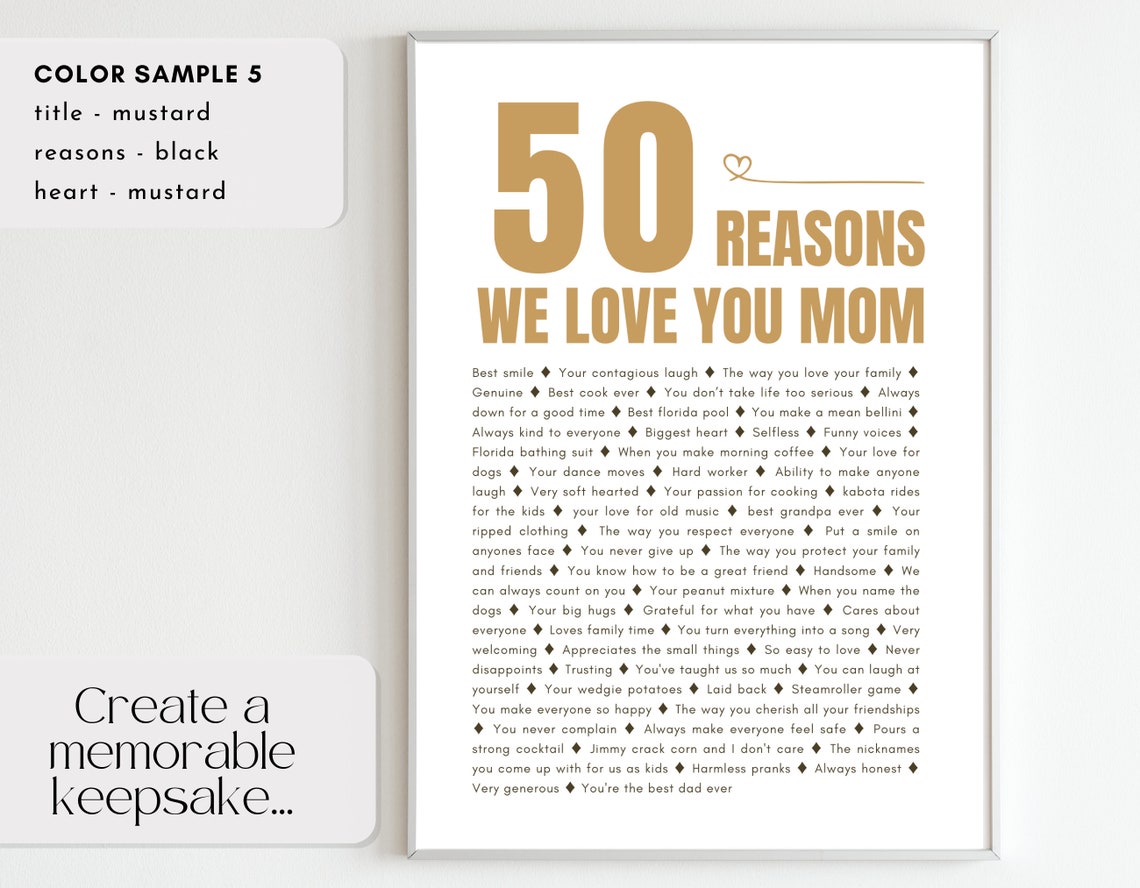 50 Reasons We Love You Mom 50th Birthday Gift From Kids - Etsy