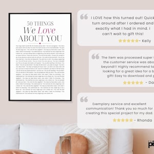 Things We Love About You - Personalized Poster, We Love You Print ...