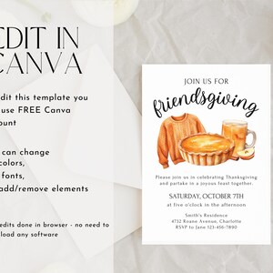 Friendsgiving Invitation Template, Thanksgiving Dinner Card, Fall ...
