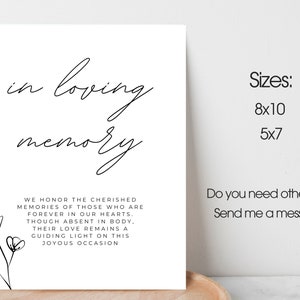 In Loving Memory Sign for Wedding, Printable Sign for Reserved Memorial ...