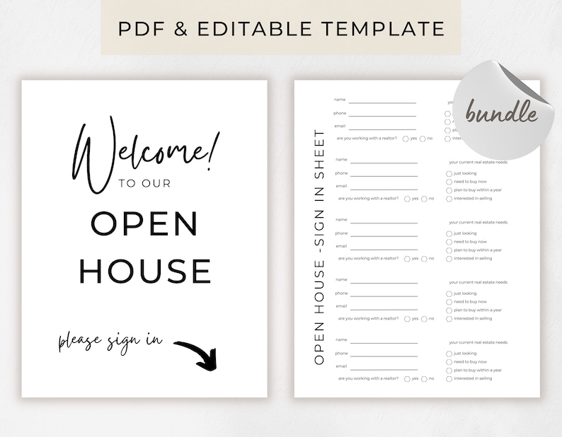 Open House Sing in Form Template and Editable Pdf for - Etsy