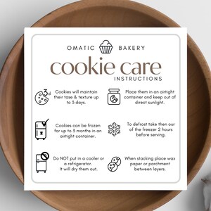 Cookie Care Info Note for Customer, Canva Template, Bakery Care Guide ...