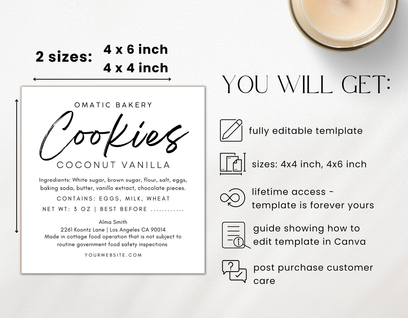 Home Baked Goods Label, Cottage Food Law Label Template Canva, Cupcake ...