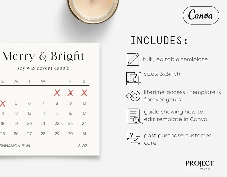 Advent Calendar Candle Label Template, Holidays Candle Sticker With ...