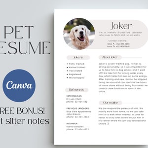 Pet Bio Resume, Renting Dog Profile, Foster Cat Bio, About My Pet ...