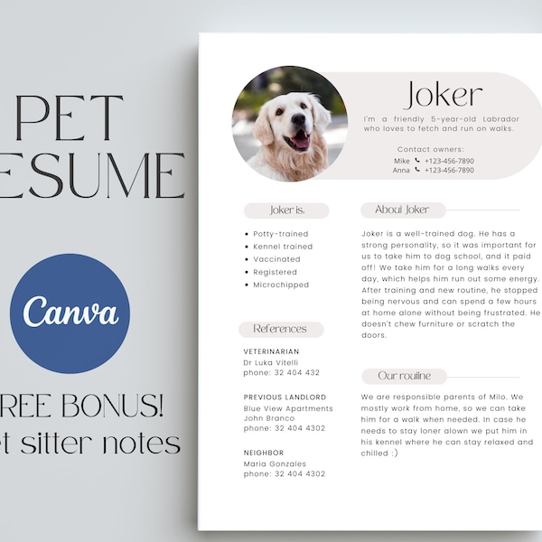 Pet Resume - Etsy