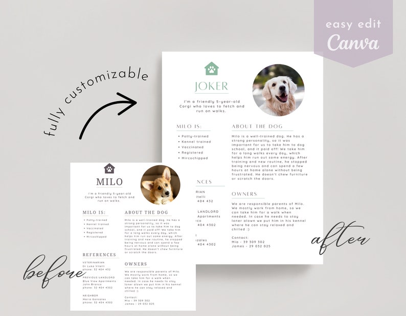 Dog Cv Editable Template, Pet Resume for Rental Aplication, Renting ...
