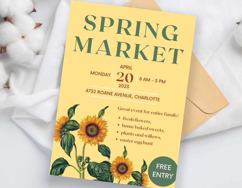 Editable Spring Market Flyer Template: Canva Event Brochure (digital ...
