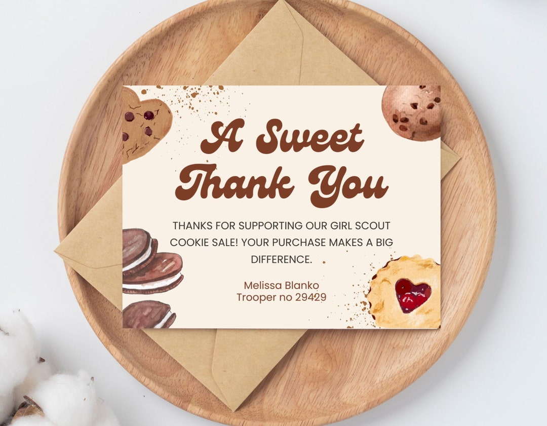 Girl Cookie Quick Handout Thank You Card, Thank You for Supporting Our ...