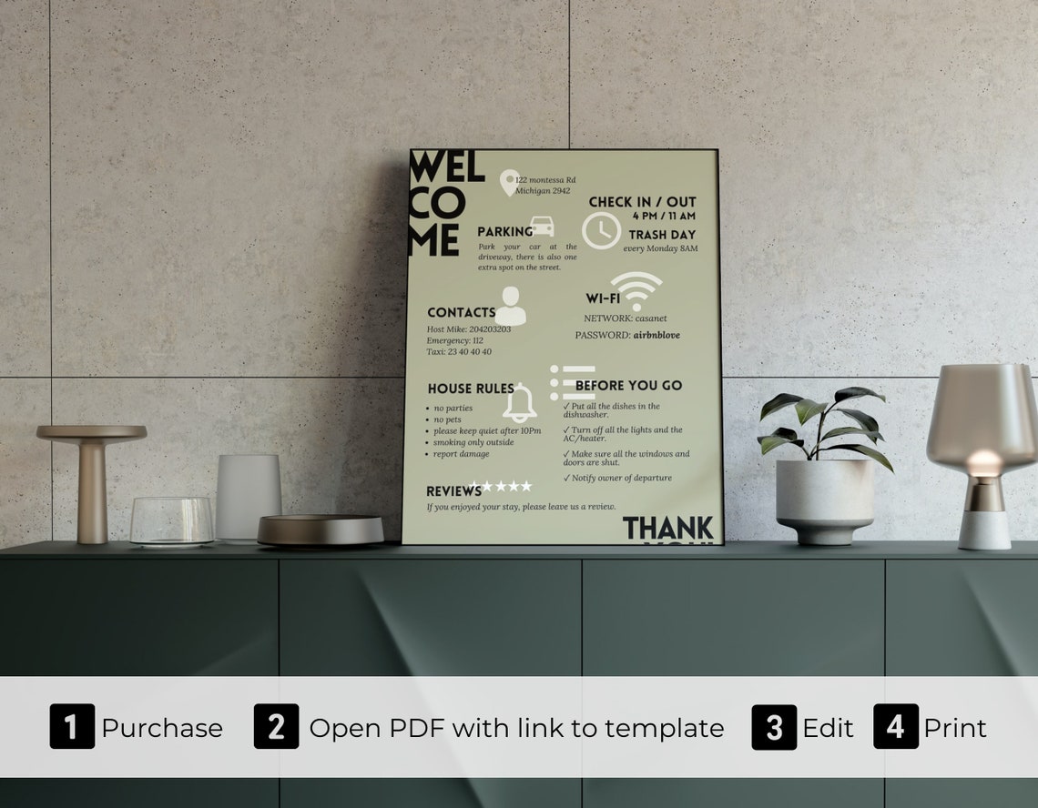 Welcome Sign Template for Short Rental House Rules and Guide | Etsy