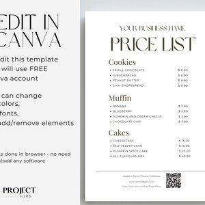 Bakery Price List & Scan to Pay Sign Template (editable Canva) - Etsy