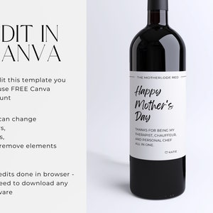 Wine Label Template - Editable Gift for Mother's Day, Bottle Sticker ...
