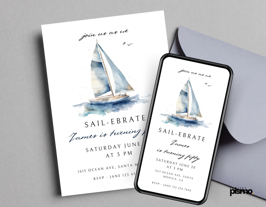 Nautical Sailing Birthday Party, Editable Sail Boat Birthday Invite ...