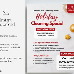 Holiday Cleaning Flyer, Editable Sheet, Cleaning Service Poster ...