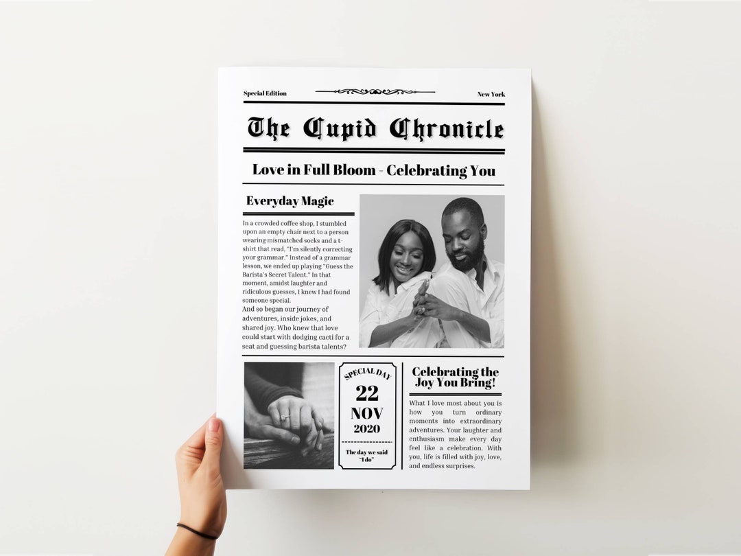 Valentines Cupid Chronicle Newspaper, Editable Canva Template, Custom ...