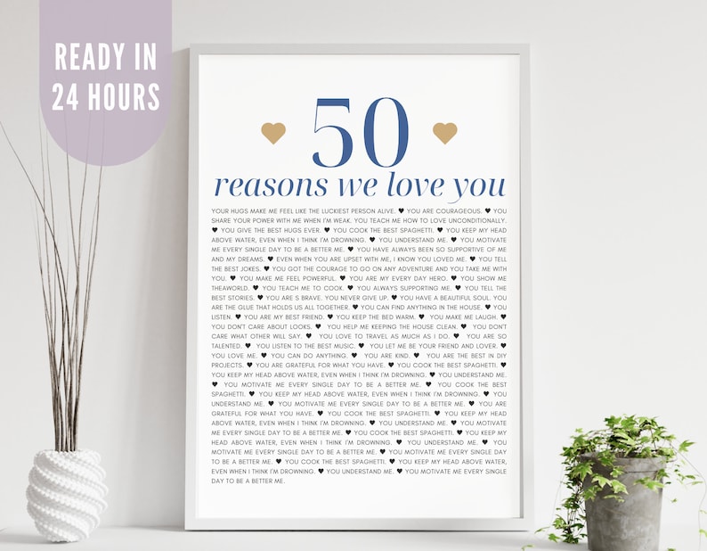 50 Reasons We Love You Printable Poster Customized Unique - Etsy