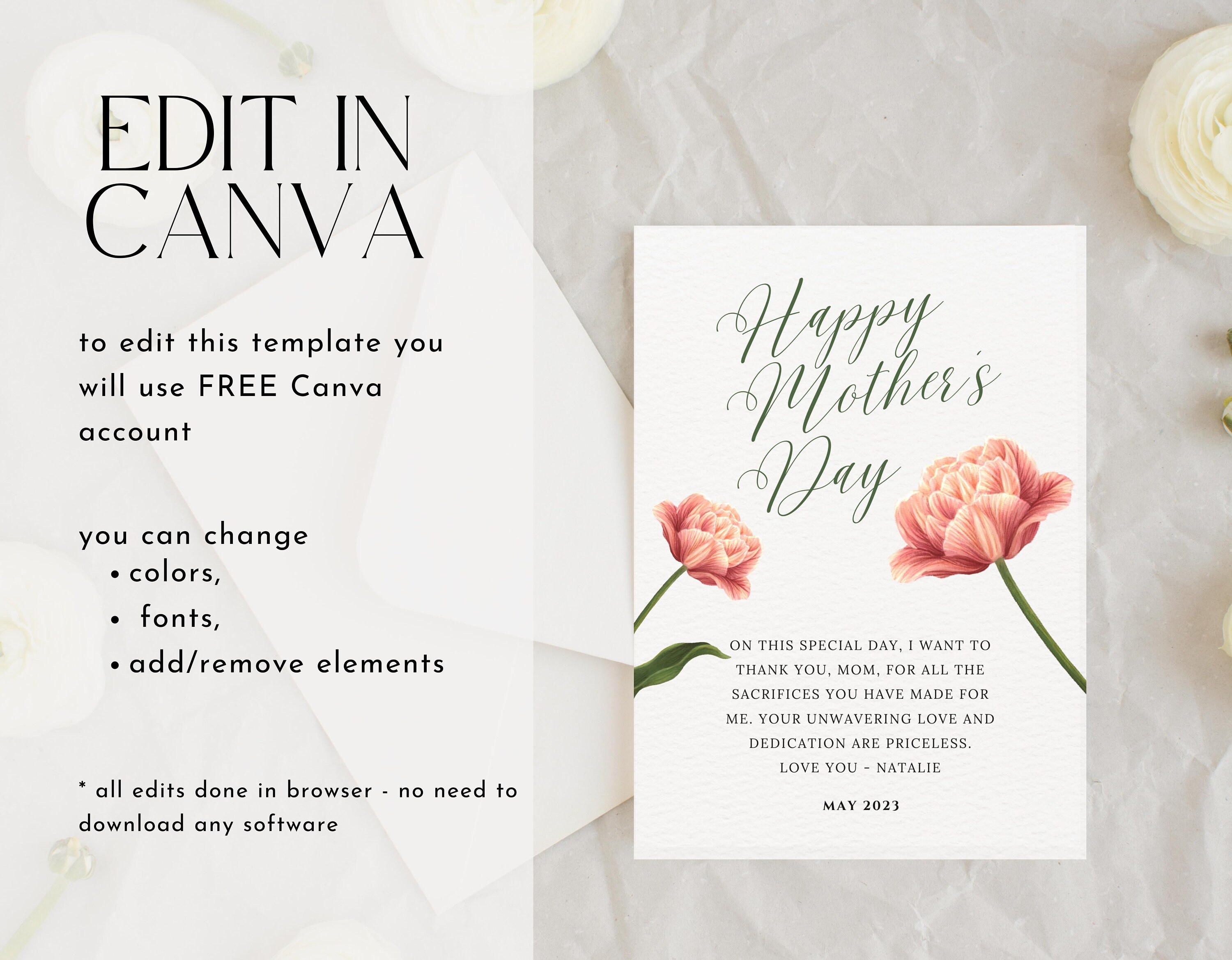 Printable Happy Mother's Day Card Editable Template - Etsy