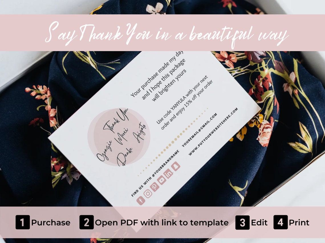 Thank You for Your Order Card Business Template for Note to - Etsy
