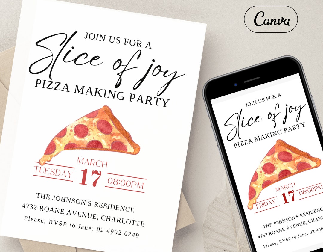 Editable Pizza Party Invitation Template Slice of Joy, Instant Download ...