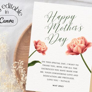 Printable Happy Mother's Day Card - Editable Template, Digital Card for ...