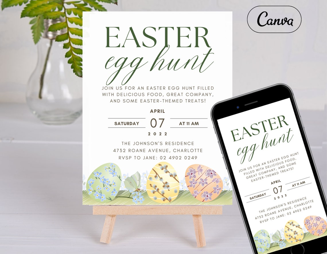 Printable Easter Egg Hunt Invitation 5x7 Card Template - Etsy