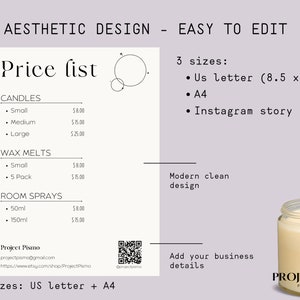 Candle Business Price List, Editable Template, Simple Price Guide ...