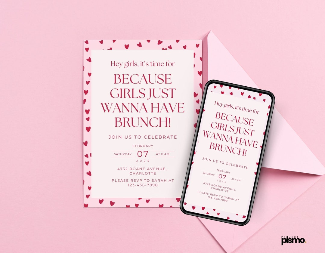 Galentine's Brunch Invitation Template, Babes Who Brunch Invite, Girls ...